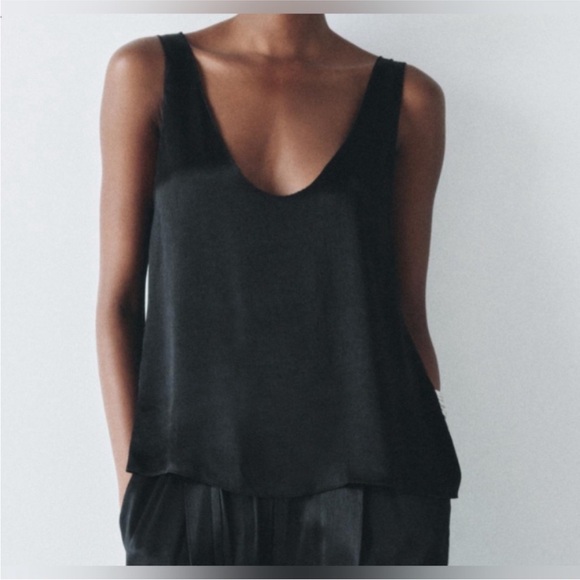 Zara | Tops | Nwt Zara Black Satin Tank | Poshmark